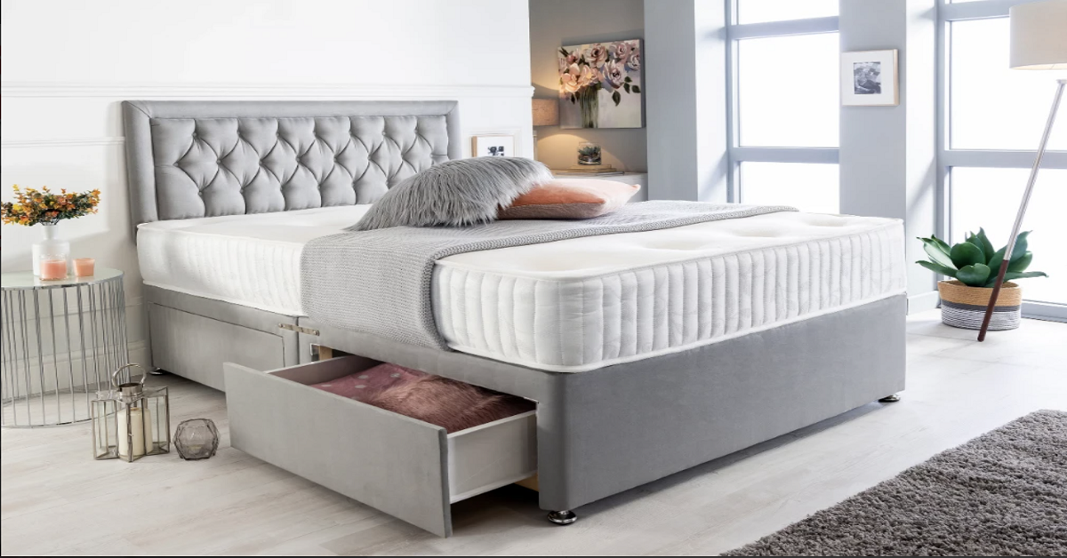 Prime Day Sale On Luxury Grey Suede Divan Bed Set